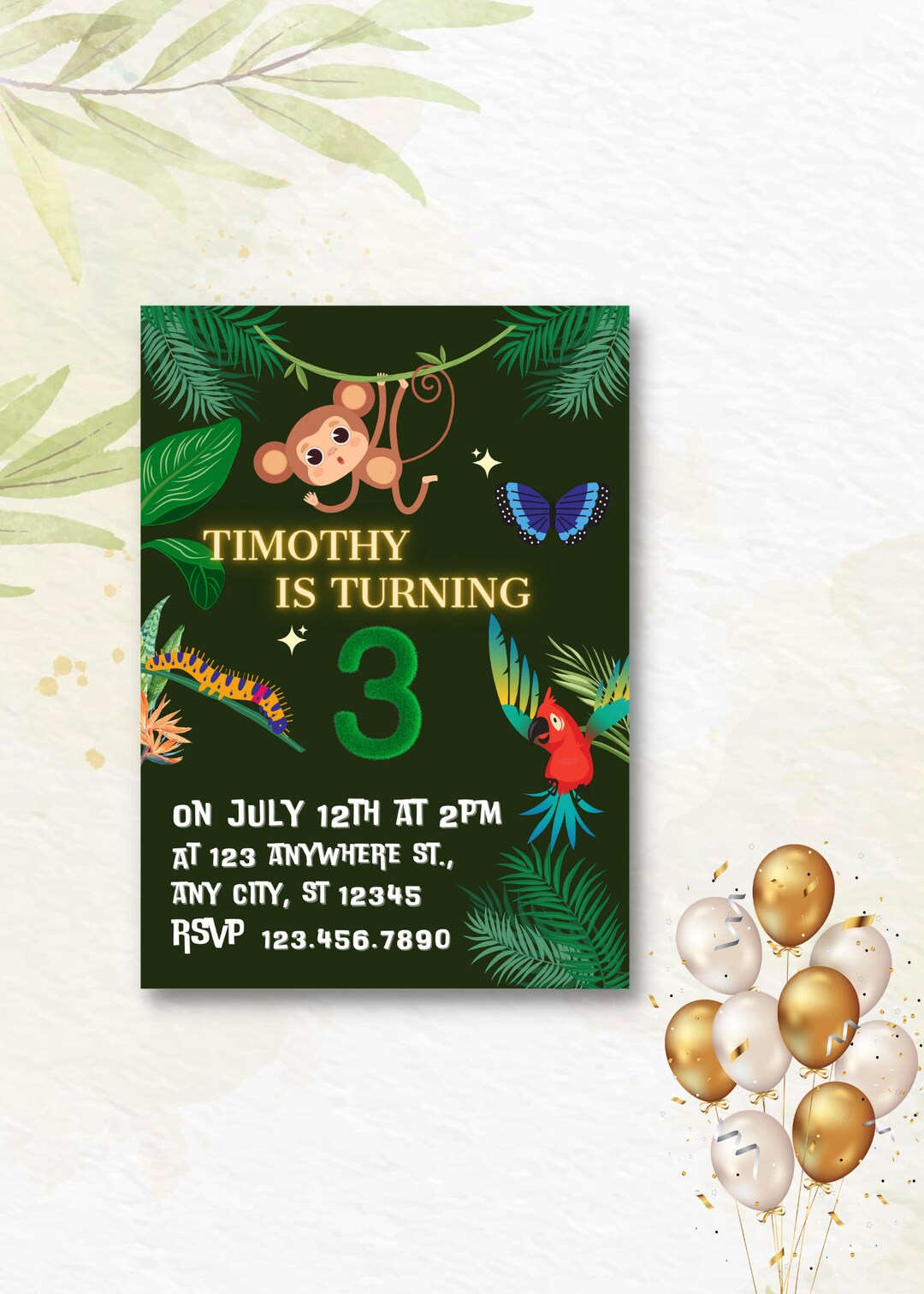 EDITABLE Nature Birthday Invitation, Outdoor Nature Exploration Bugs ...