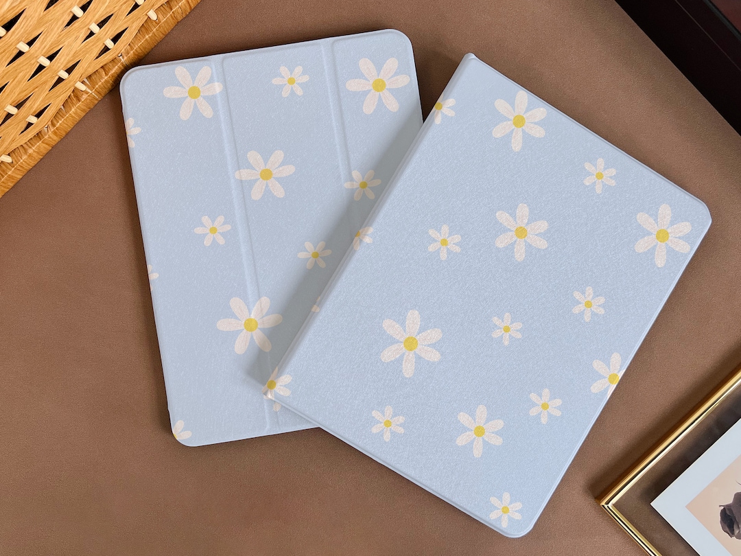 Sky Blue Floral iPad Air 4 10.9 Case With Apple Pencil Holder Soft TPU ...