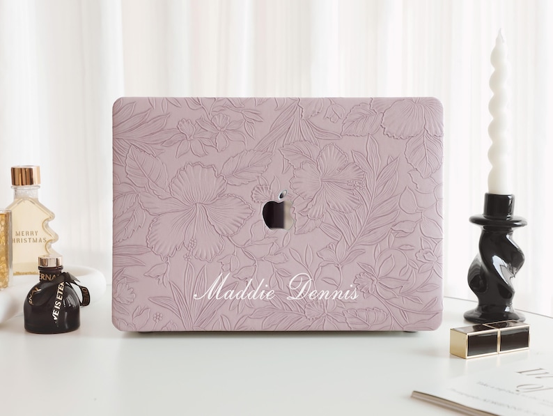 Mauve Floral Personalized Leather MacBook Hard Case Cover for MacBook ...
