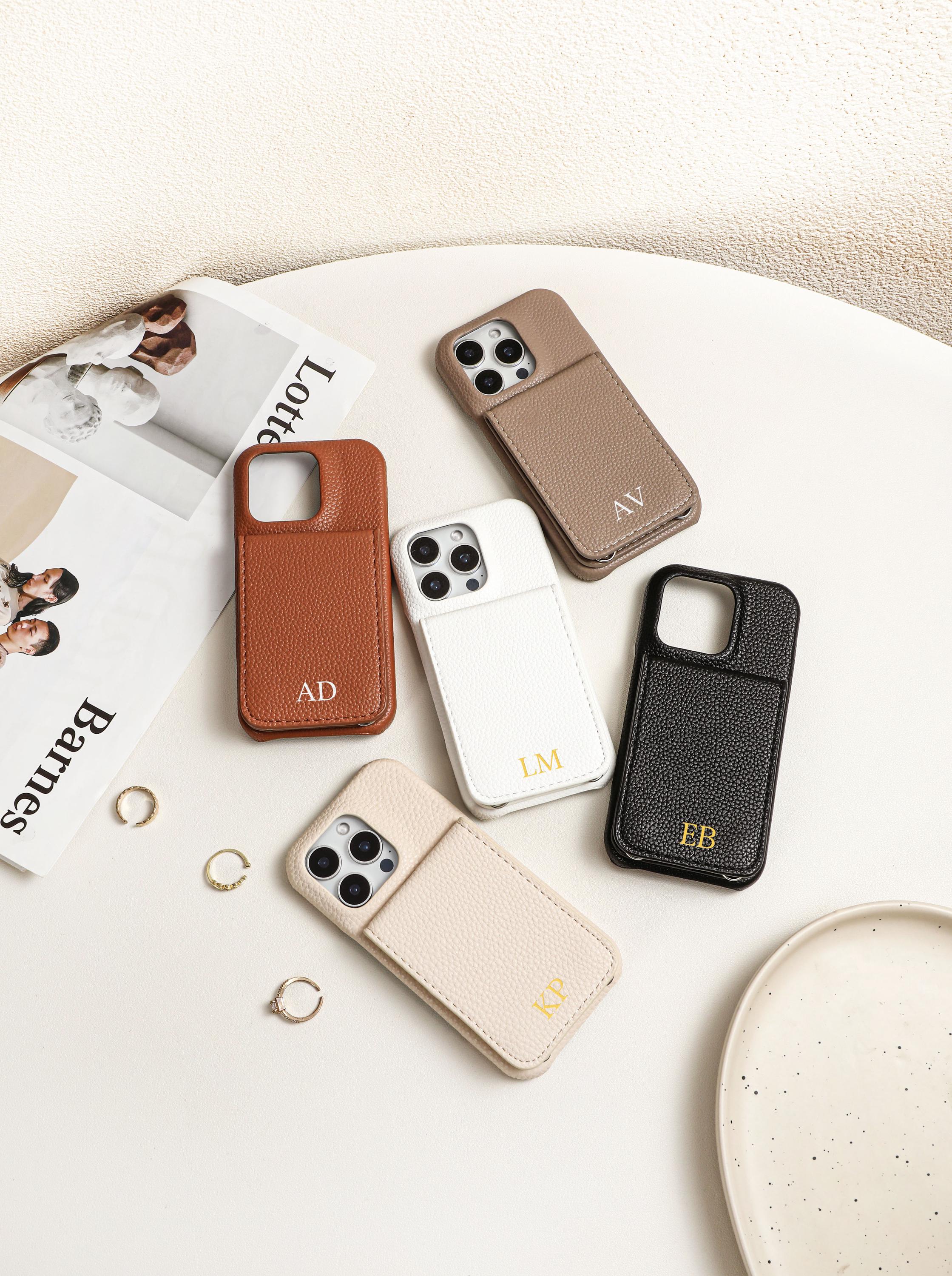 Personalized Pebbled Leather Phone Case With Card Holder Slot, Custom ...