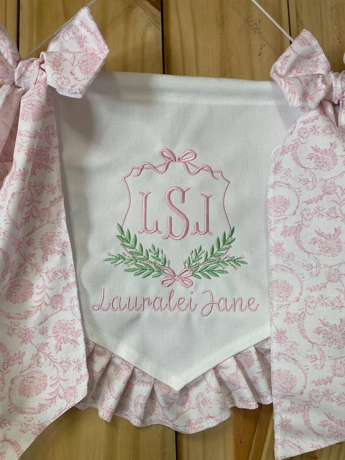Embroidered Baby Name Banner: Ruffled Keepsake, Nursery Decor - Etsy