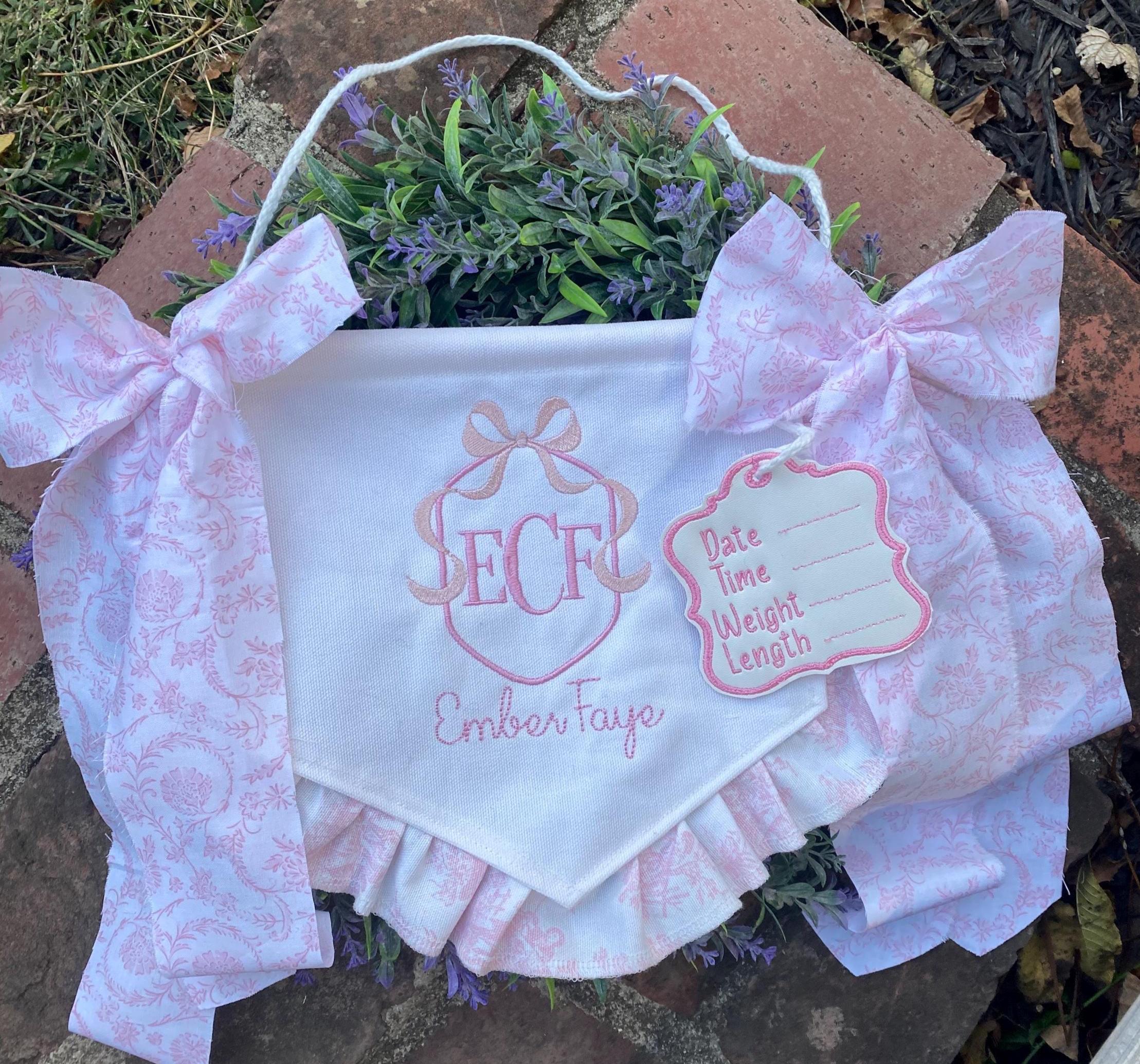 Custom Embroidered Baby Name Banner: Ruffled Heirloom Keepsake-shower ...