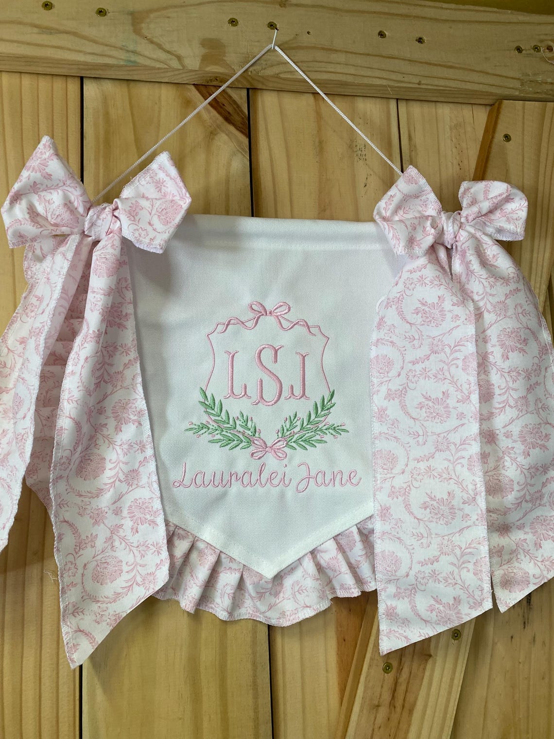 Embroidered Baby Name Banner: Ruffled Keepsake, Nursery Decor - Etsy