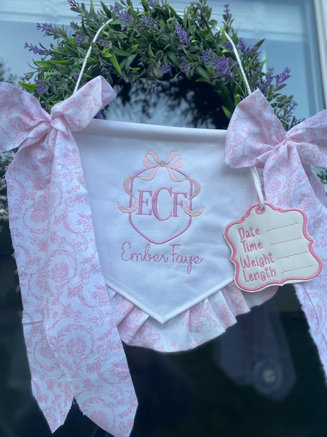 Custom Embroidered Baby Name Banner: Ruffled Heirloom Keepsake-shower ...