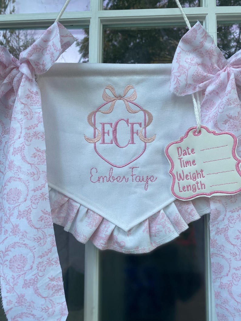 Custom Embroidered Baby Name Banner: Ruffled Heirloom Keepsake-shower ...