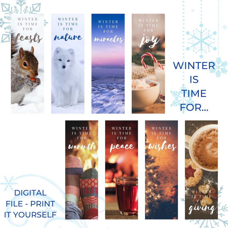 Digital Bookmarks, Winter Bookmarks, Print Your Own, Set of 15 ...