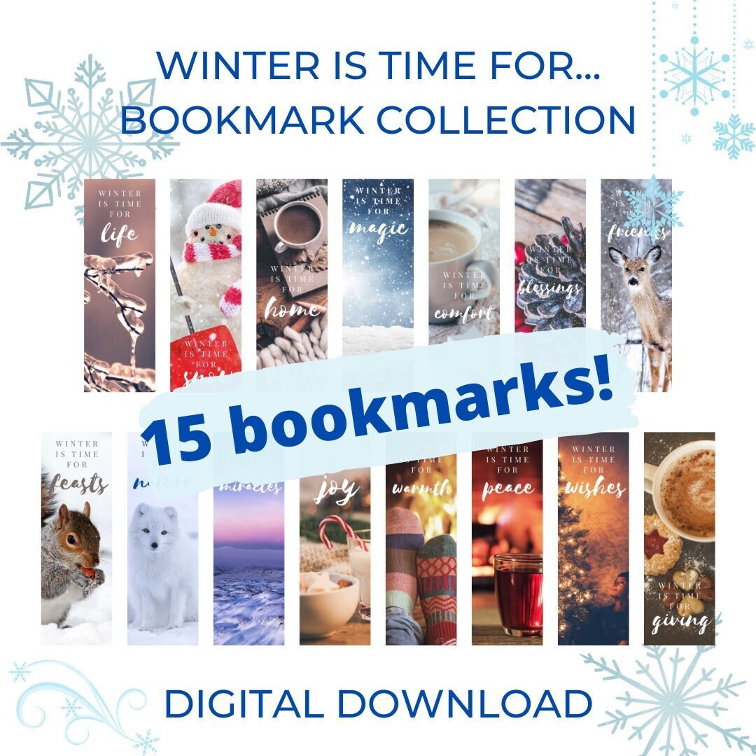 Digital Bookmarks, Winter Bookmarks, Print Your Own, Set of 15 ...