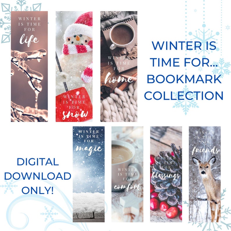 Digital Bookmarks, Winter Bookmarks, Print Your Own, Set of 15 ...
