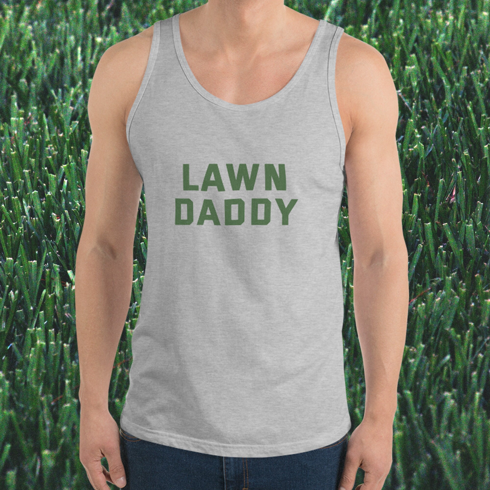 LAWN DADDY Dad Tank Top Shirt Grass Mowing Father Day Funny Gag Gift ...