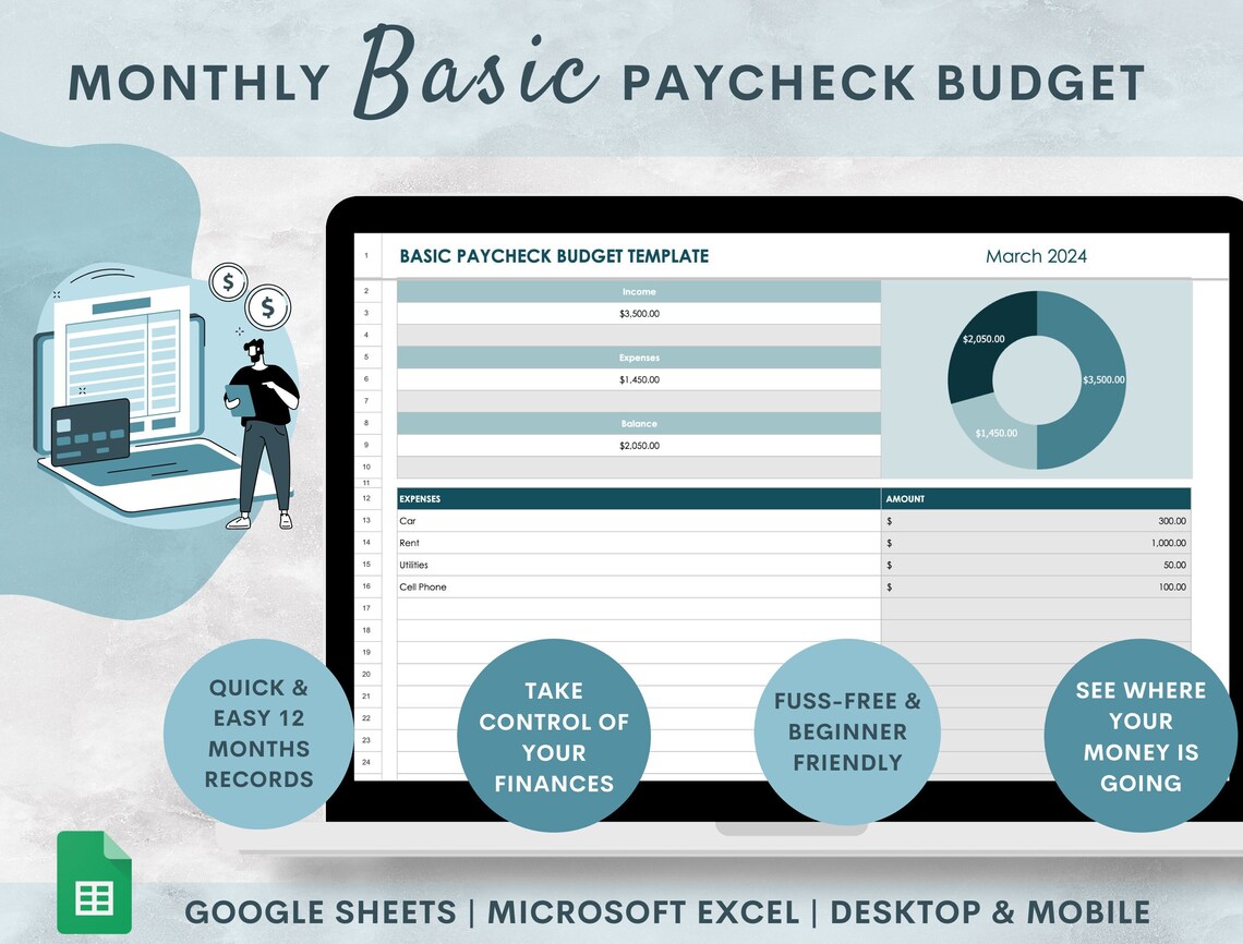 Monthly Basic Paycheck Budget Template | Fuss-free | for Beginners ...