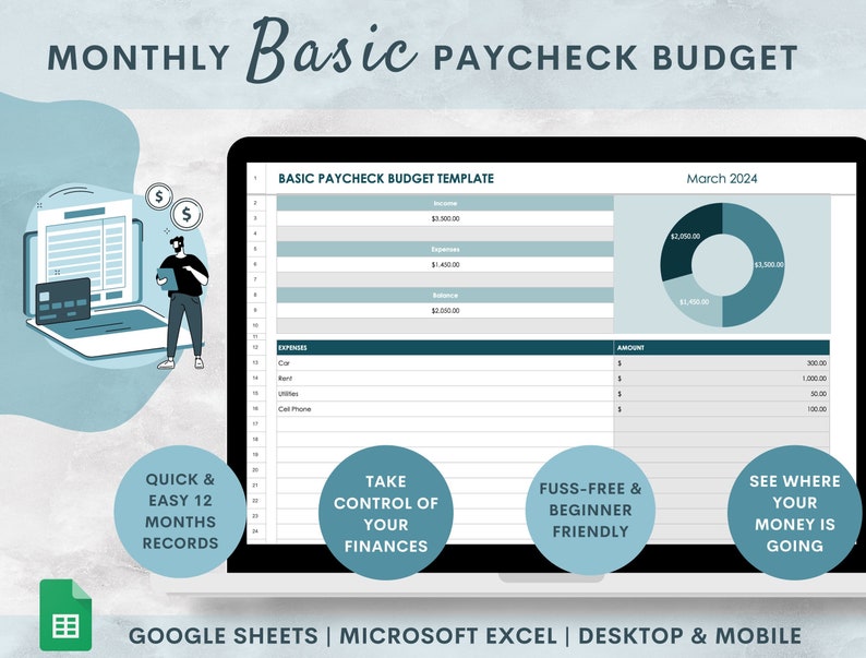Monthly Basic Paycheck Budget Template | Fuss-free | for Beginners ...
