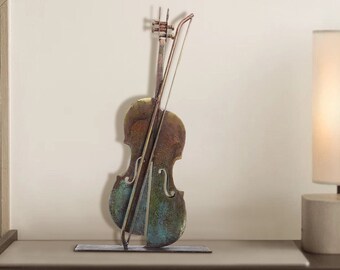 Vintage Violin Metal Statue Handmade Viola Sculpture Figurine Unique ...
