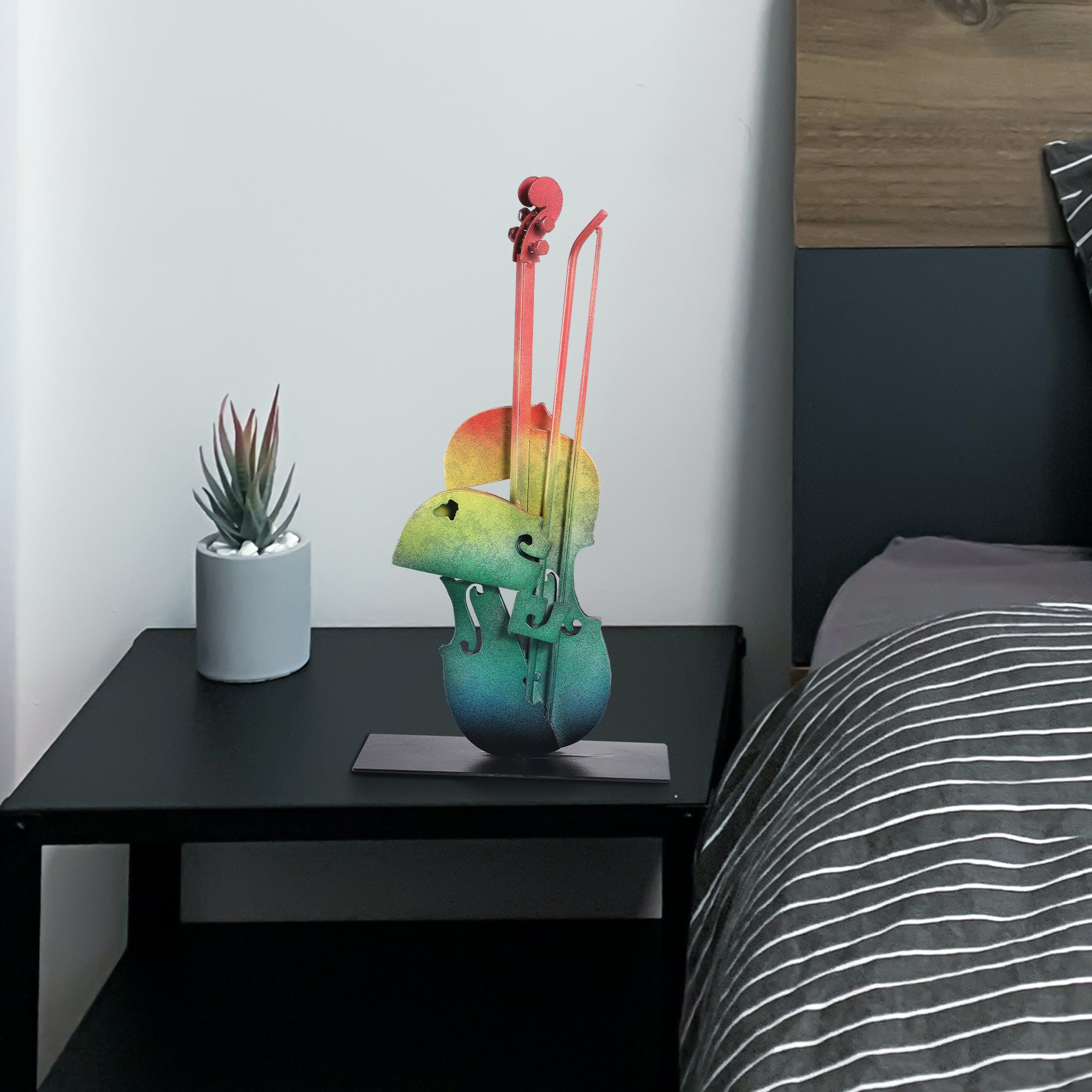 Vintage Violin Metal Statue Handmade Viola Sculpture Figurine Unique ...