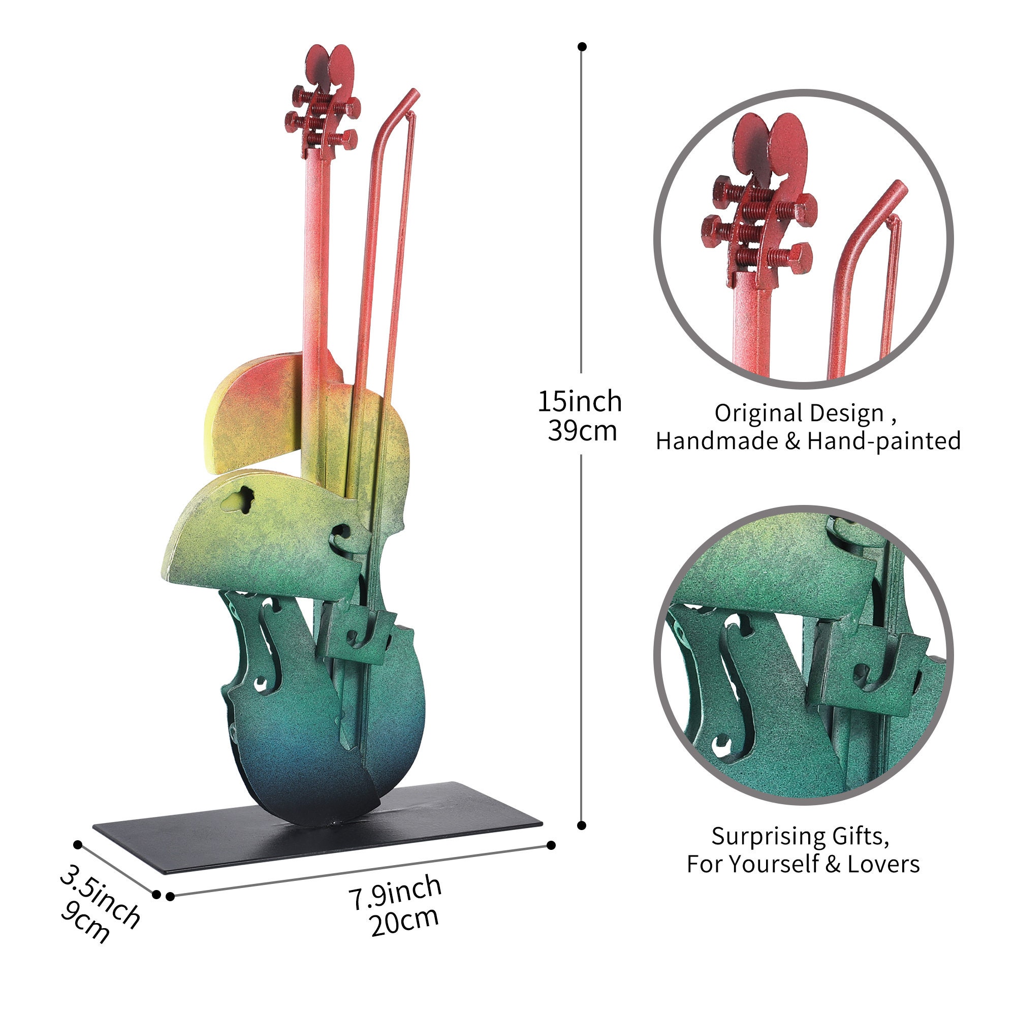 Vintage Violin Metal Statue Handmade Viola Sculpture Figurine Unique ...
