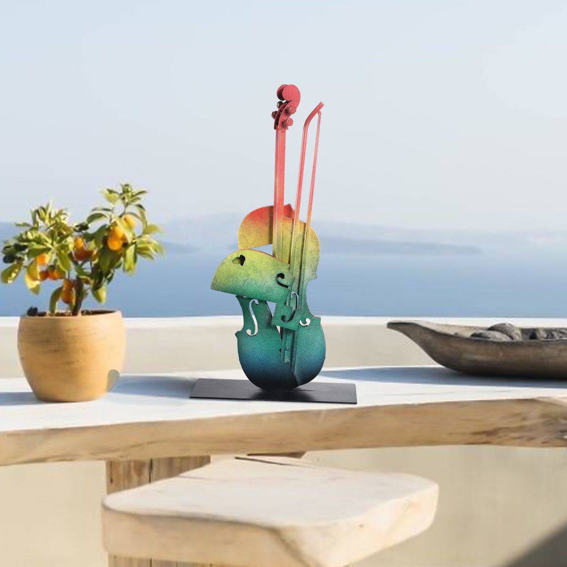 Vintage Violin Metal Statue Handmade Viola Sculpture Figurine Unique ...