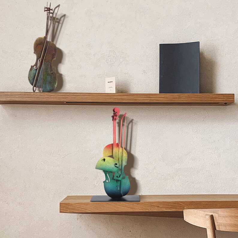 Vintage Violin Metal Statue Handmade Viola Sculpture Figurine Unique ...