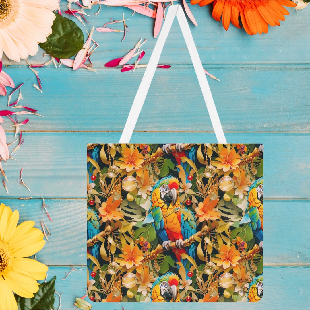 Colourful Macaw Tote Bag, Large Shoulder Bag, Parrot, Bird, Cute ...
