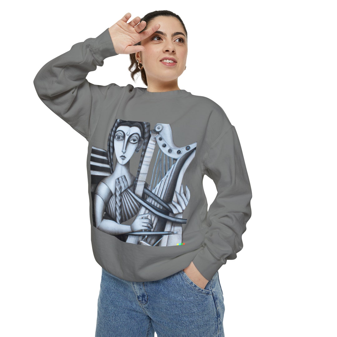 Cubism Girl With Harp in Charcoal Unisex Garment-dyed Sweatshirt, Men ...