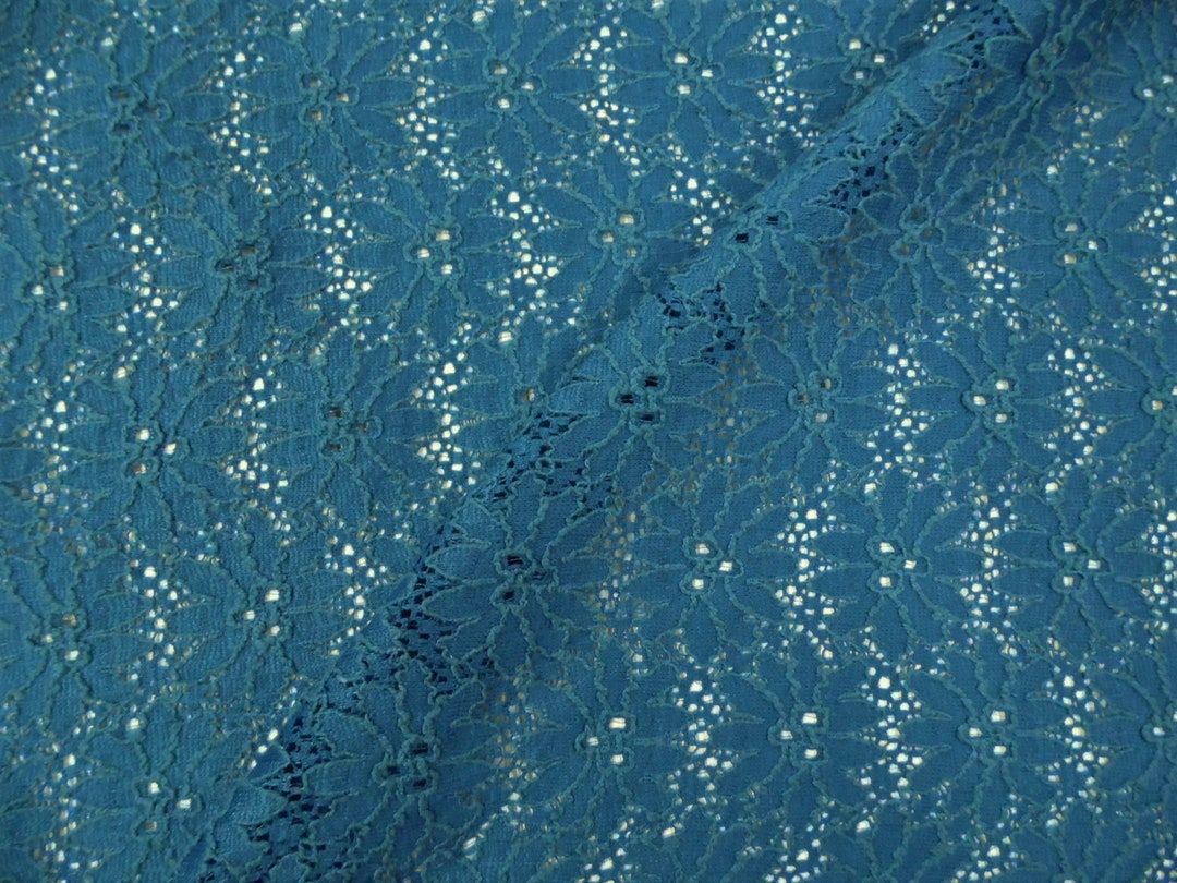 Dark Teal Floral Embroidered Stretch Lace Sheer Fabric by the Yard - Etsy