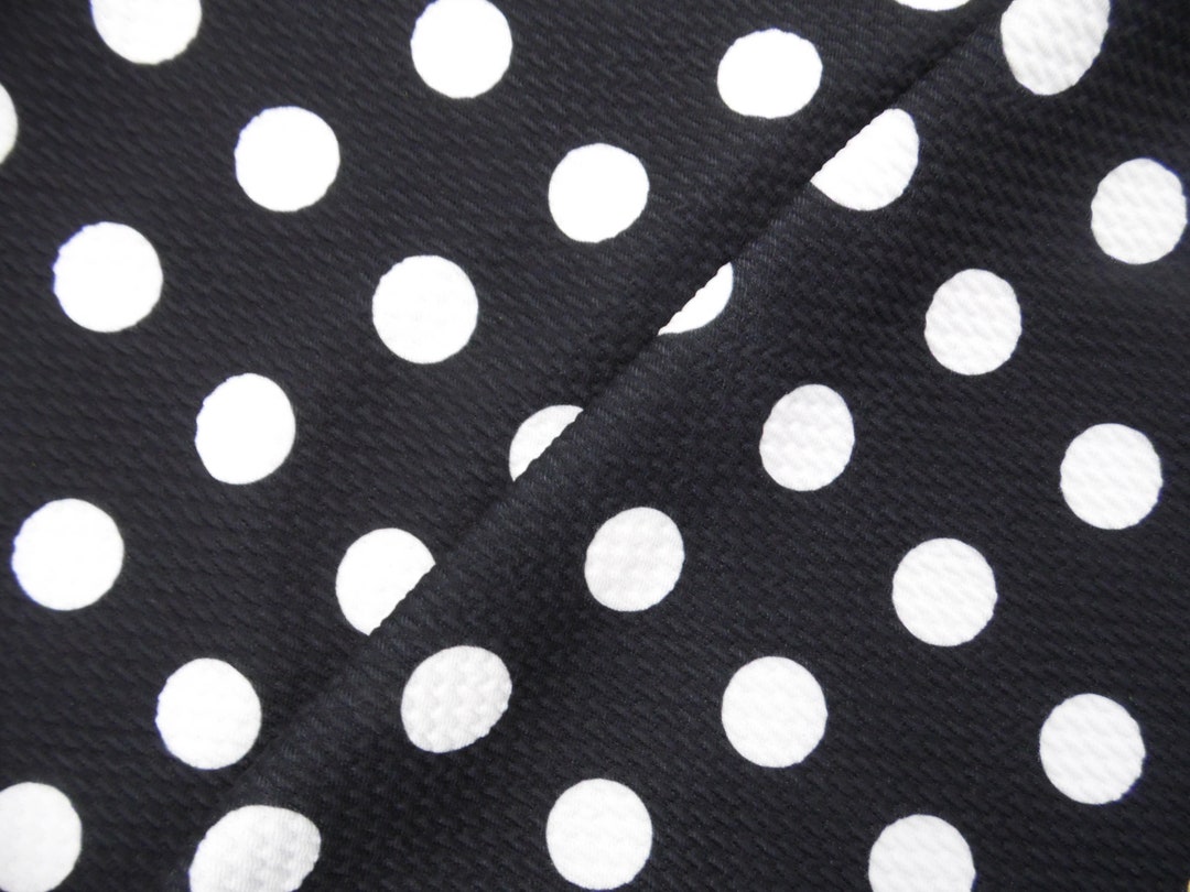 Black White Polka Dots Printed Bullet Liverpool Textured 4 Way Stretch ...