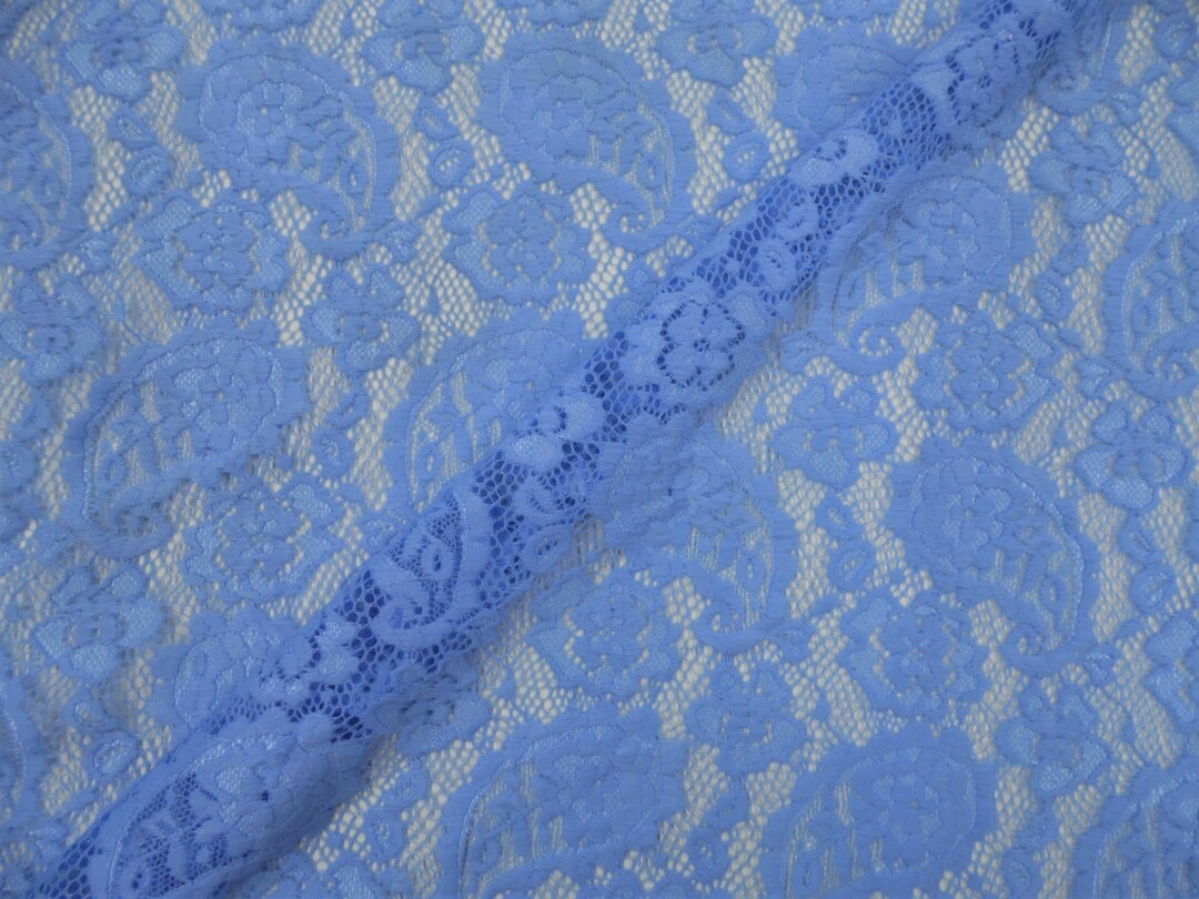 Carolina Blue Floral Paisley Embroidered Stretch Lace Sheer Fabric by ...