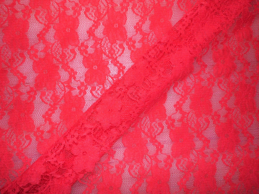 Red Stretch Lace Embroidered Floral Sheer Fabric by the Yard - Etsy
