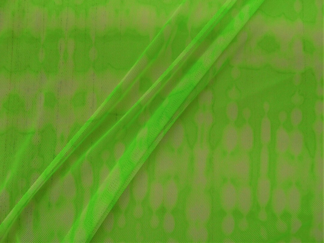 Neon Green Abstract Nylon Printed Powernet Mesh Stretch Sheer Fabric by ...
