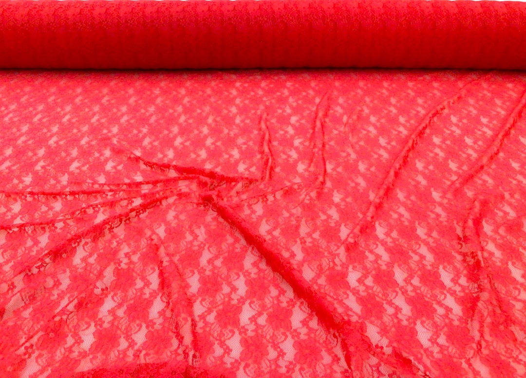 Red Stretch Lace Embroidered Floral Sheer Fabric by the Yard - Etsy