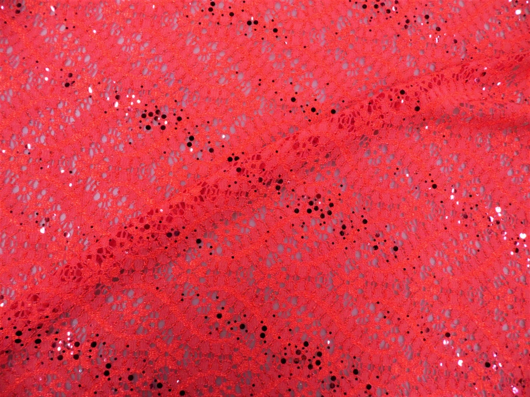 Red Stretch Lace Embroidered Metallic Sequin Sheer Fabric by the Yard ...