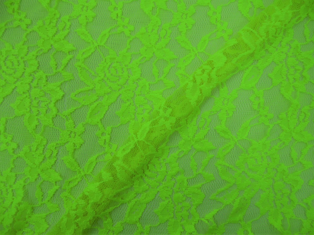 Neon Green Floral Embroidered Stretch Lace Sheer Fabric by the - Etsy