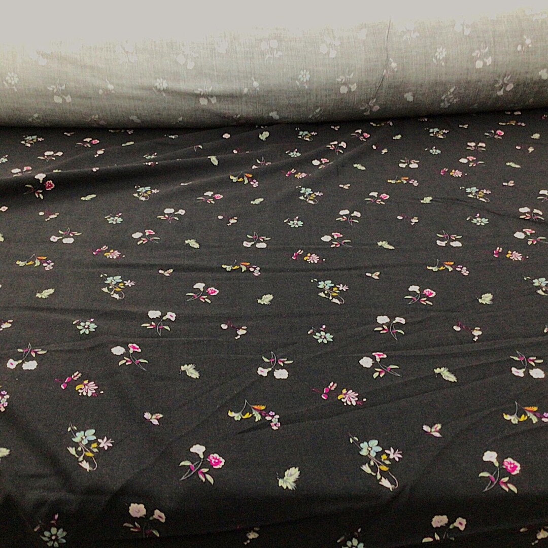 Challis Rayon Black Lavender Fuchsia Sage Floral Apparel Fabric by the ...