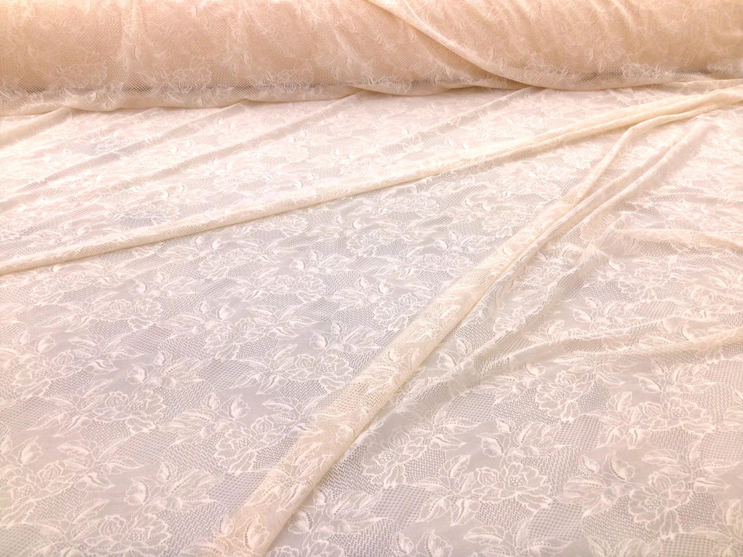 Light Peach Floral Stretch Lace Sheer Fabric by the Yard - Etsy