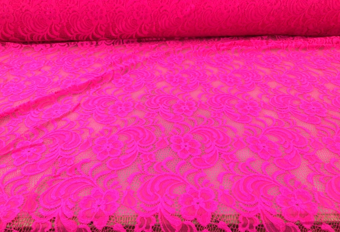 Neon Pink Stretch Lace Embroidered Floral Sheer Fabric by the Yard - Etsy