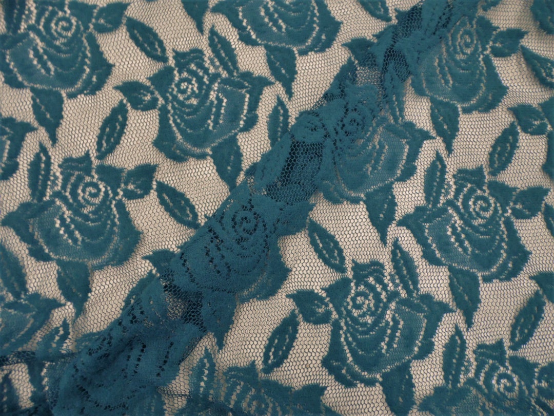 Dark Teal Flocked Floral Embroidered Stretch Lace Sheer Fabric - Etsy