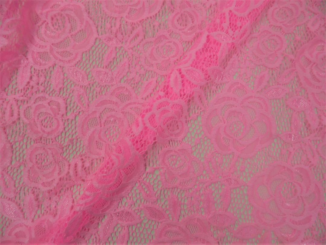 Ice Pink Metallic Floral Embroidered Stretch Lace Sheer Fabric by the ...