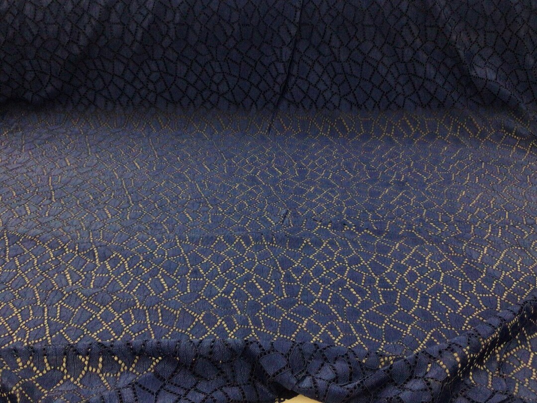Prussian Blue Stretch Lace Embroidered Abstract Sheer Fabric by the ...