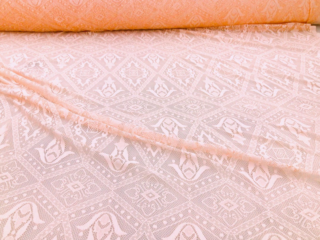 Shrimp Orange Geometric Stretch Lace Sheer Fabric by the Yard - Etsy