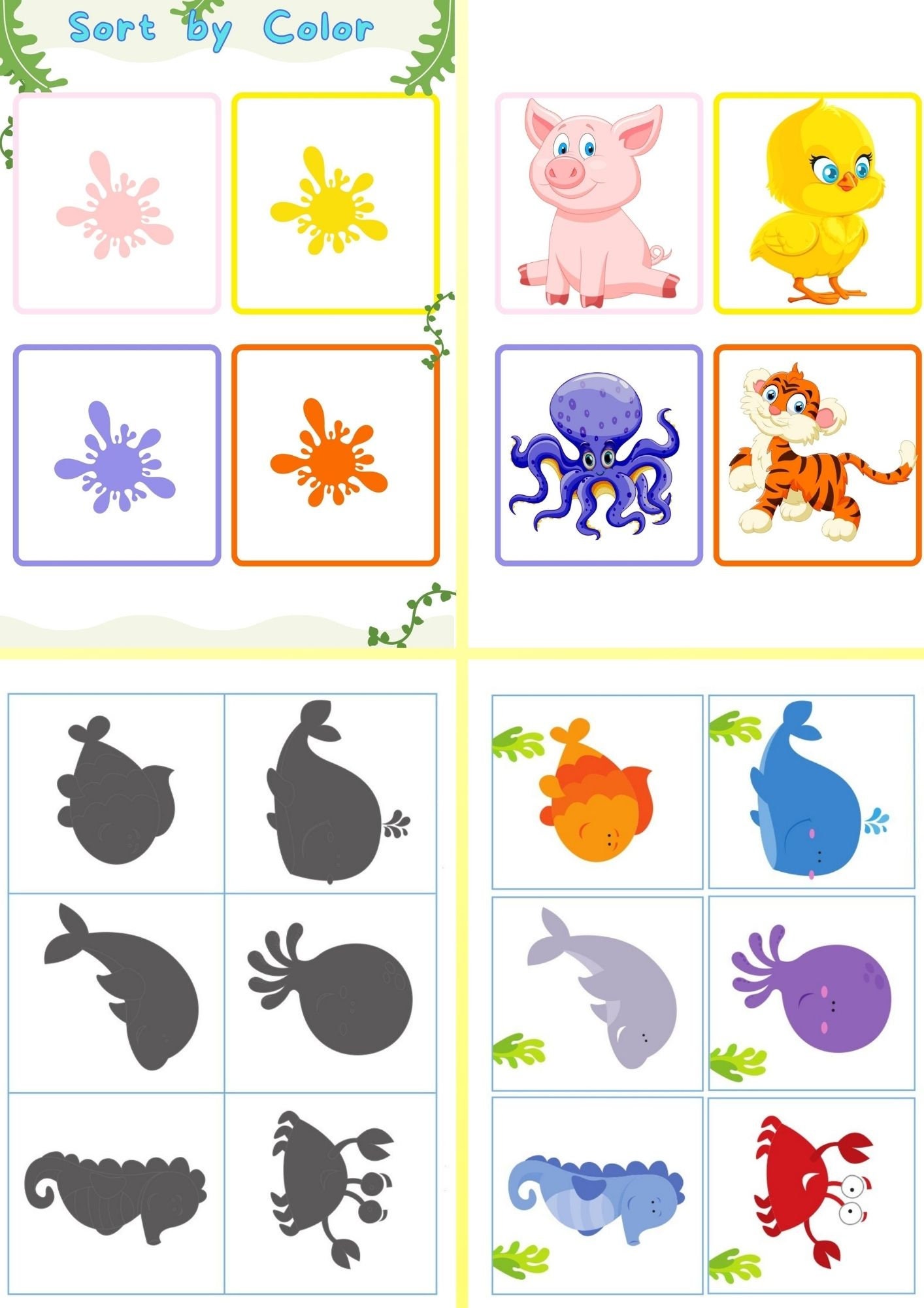 Animal Book Bundle Sea Animals Coloring Pages Shadow - Etsy