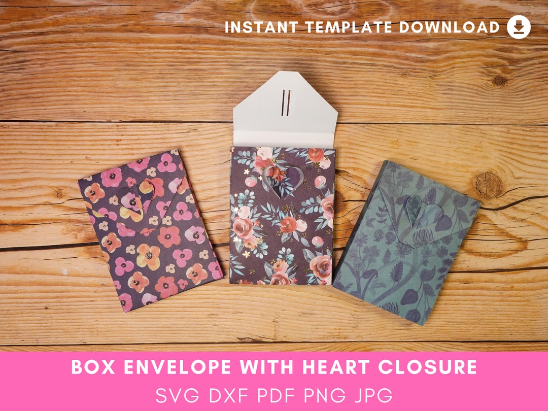 Paper Box Envelope Heart Closure SVG Template Cut Files for Jewelry ...