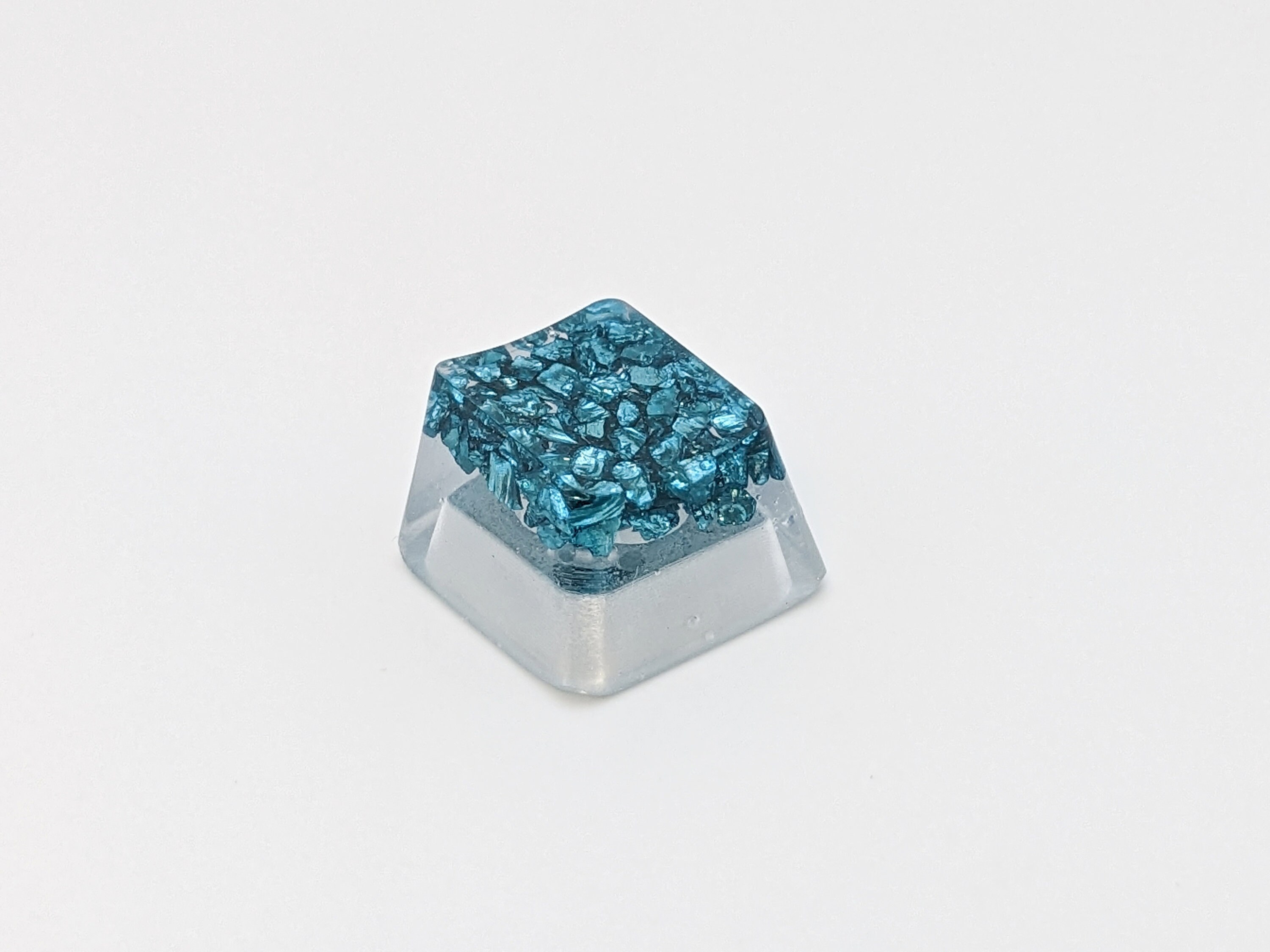 Teal Blue Glass Glitter Confetti Keycap Unique Handmade Artisan Keycap ...