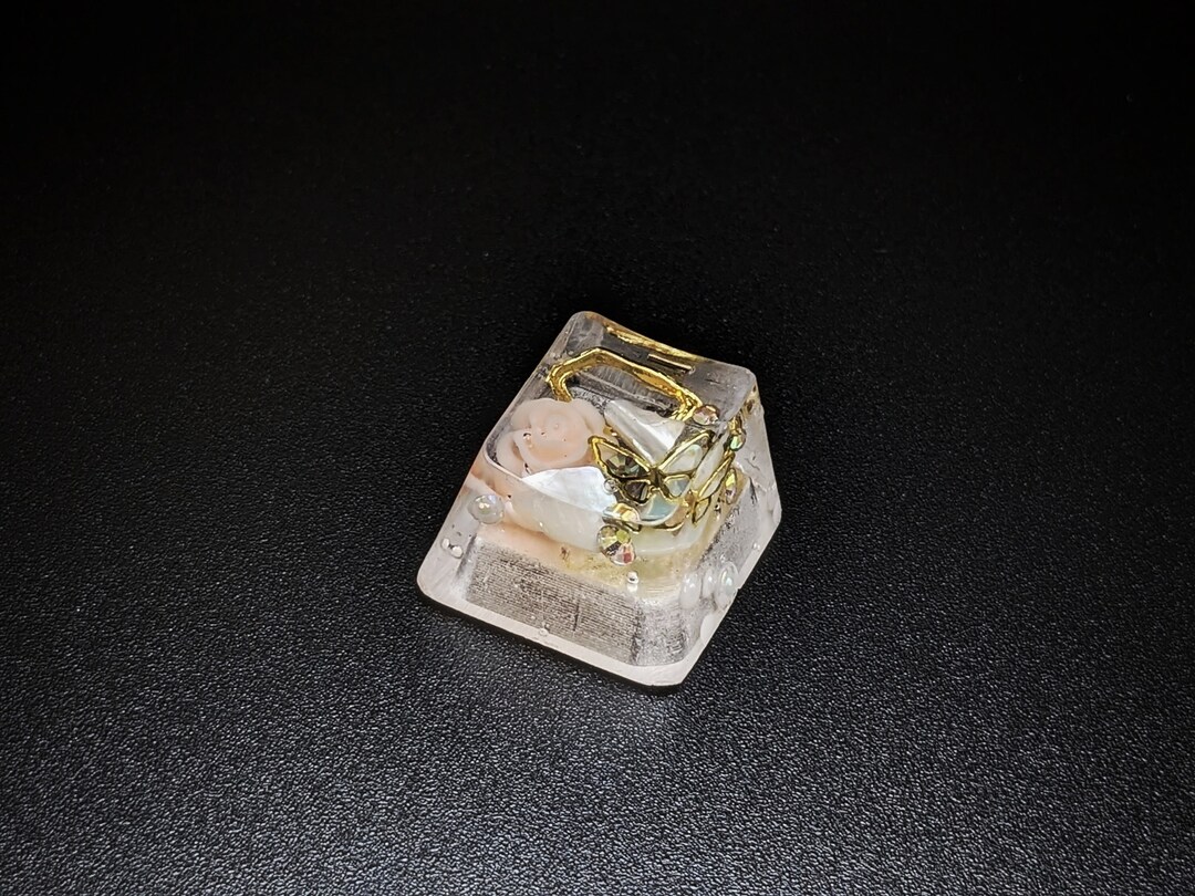 Peach & Gold Charm Confetti Keycap | Unique Handmade Artisan Keycap ...