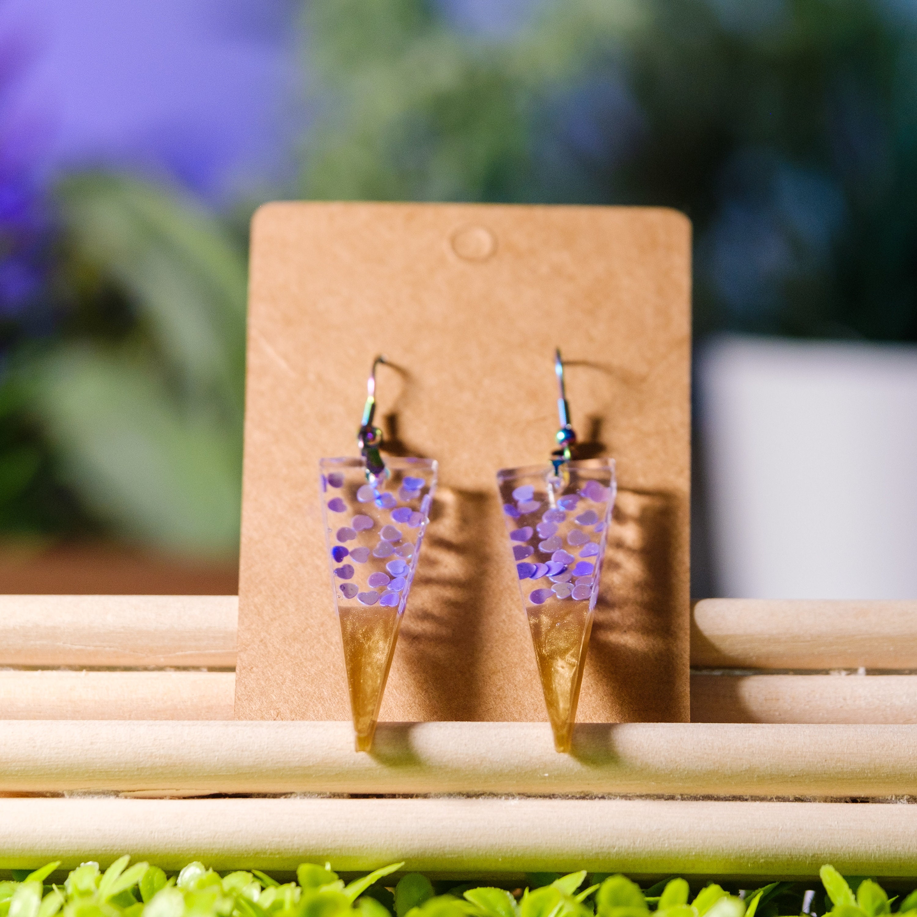 Handmade Triangle Dangle Drop Earrings Gold & Glitter Handcrafted ...