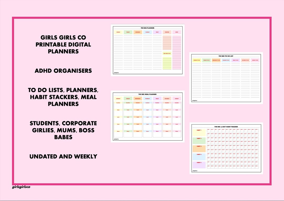 The Big to Do List - Printable Digital Weekly Planner PDF Organiser ...