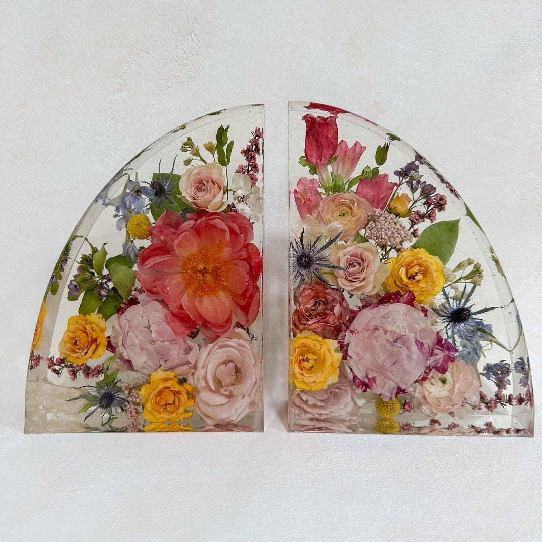 9” Set of Flower Preservation Bookends - Etsy