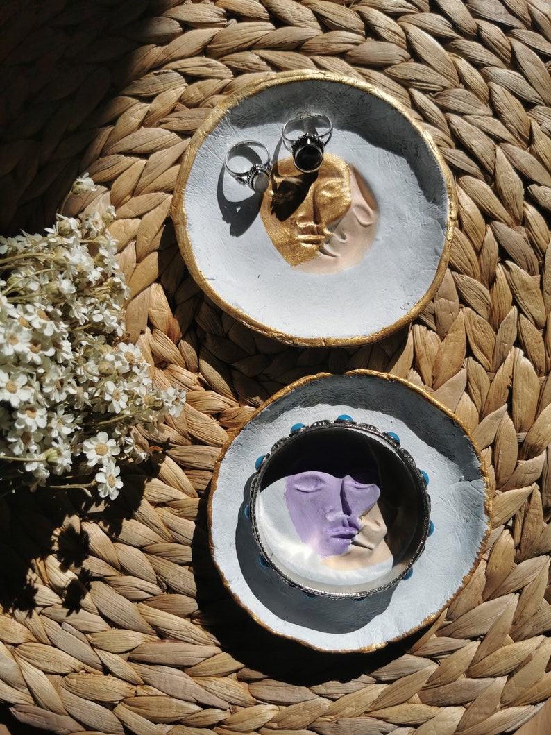 Moon Jewelry Dish Boho Chic Bowl Modeled Saucer Lunar Clay Art Handmade ...