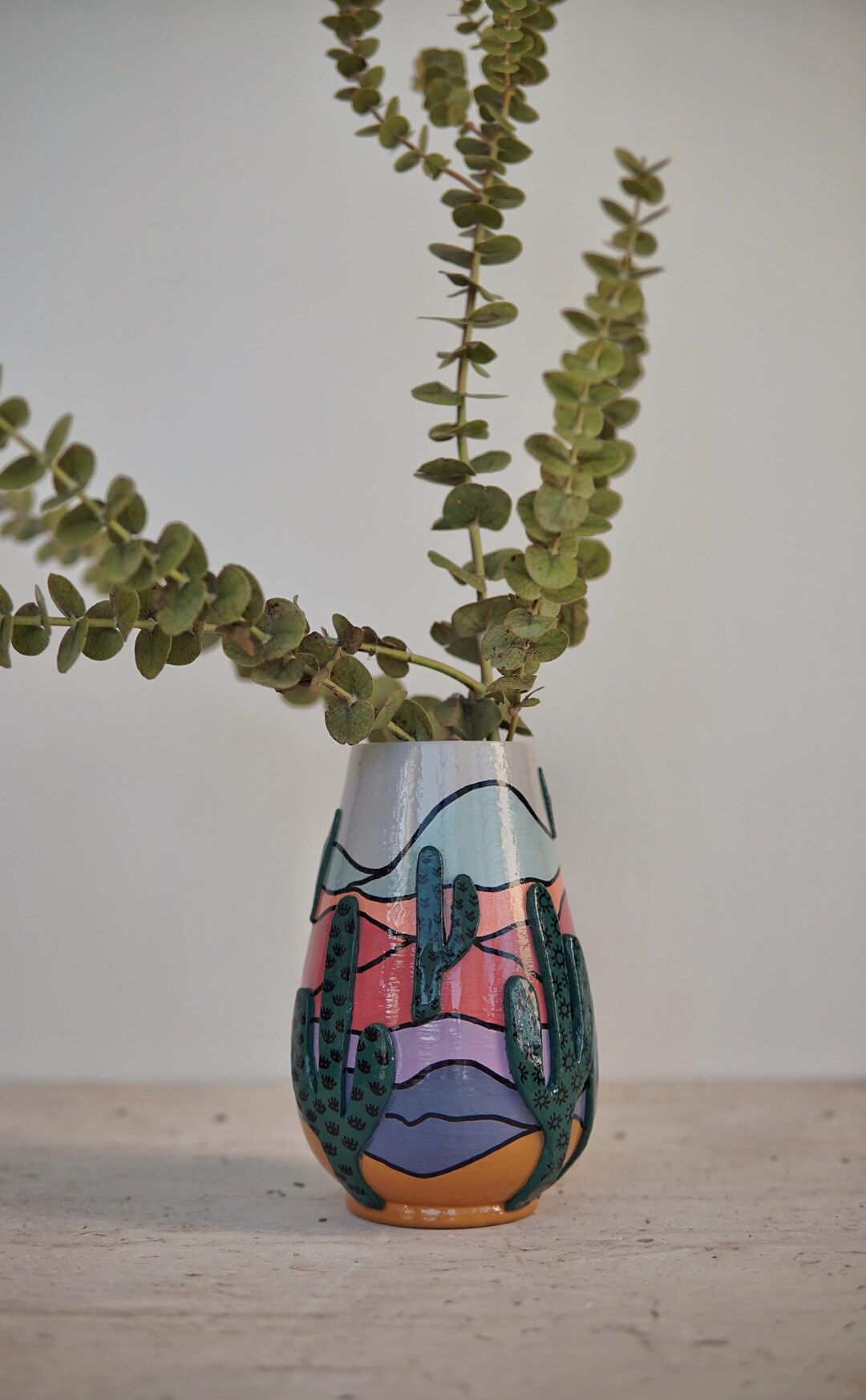 Modern Unique Ceramic Cactus Vase, Hand Painted Cute Flower Decor Vase ...