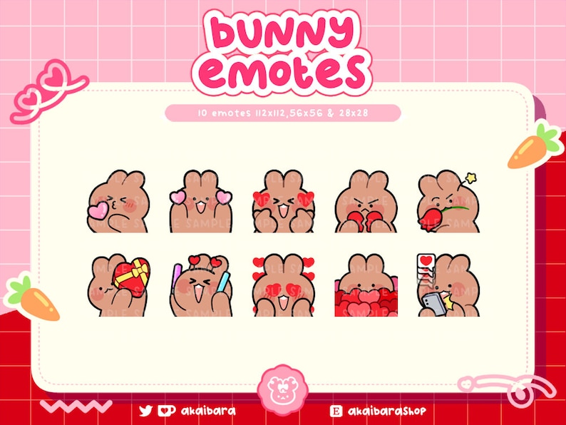 Cute Brown Bunny Love Emotes | Twitch, Discord, Youtube | Streamer ...