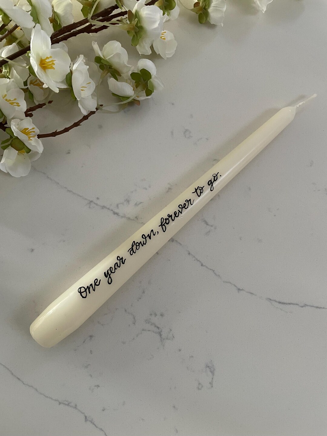 Hand Lettered Ivory Tapered Candle: Personalised Calligraphy Wedding ...