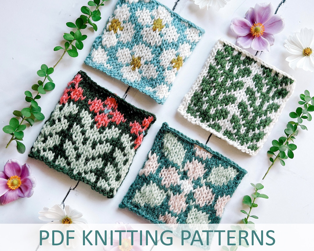 September Colourwork Knitting Patterns - Retro Scandi Florals - PDF ...