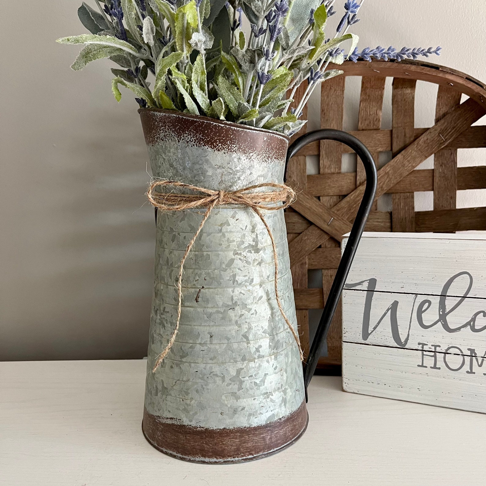 Lavender and Lamb's Ear in Galvanized Milk Jug or Pitcher - Etsy